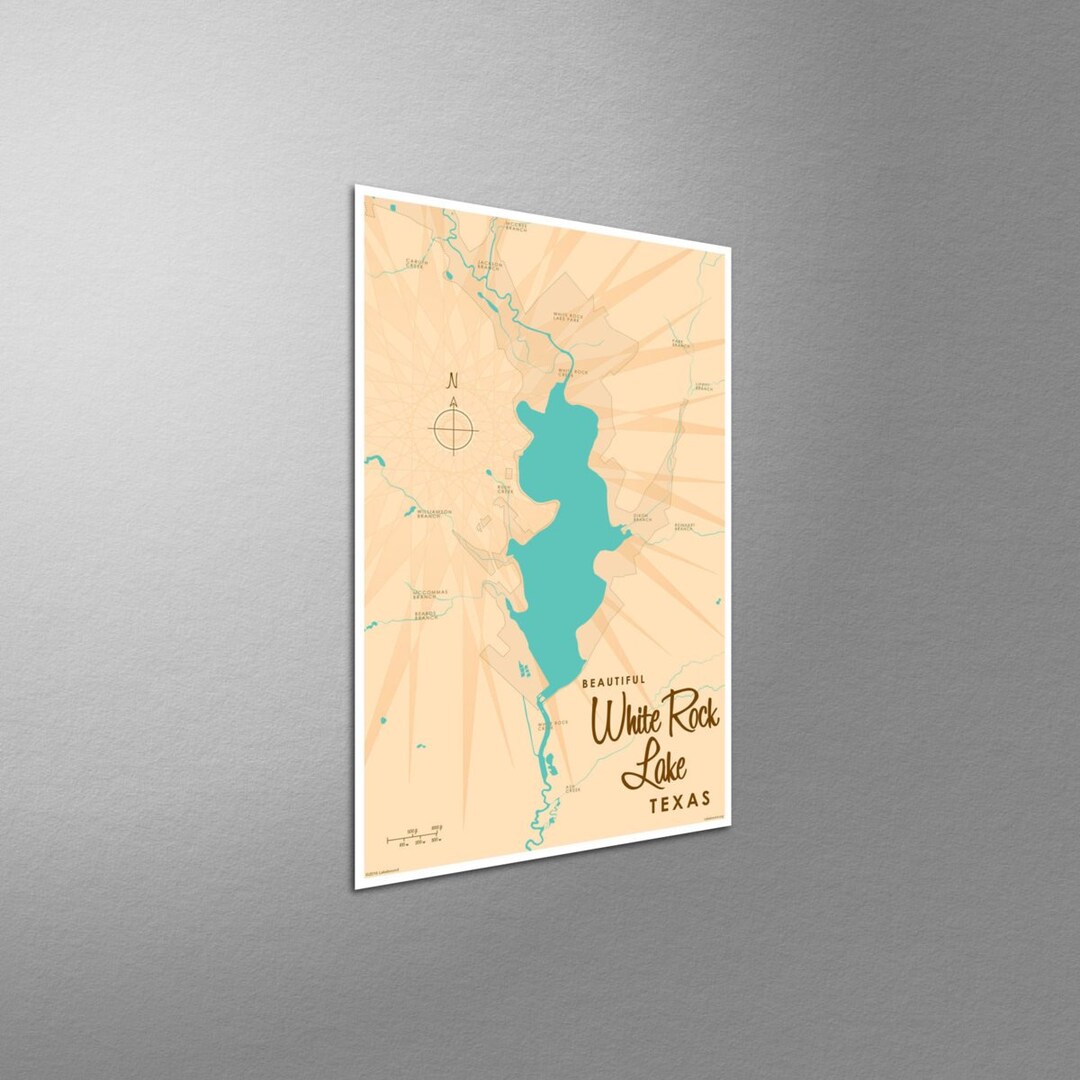 White Rock Lake Texas Map Giclee Art Print Poster From Illustration by ...