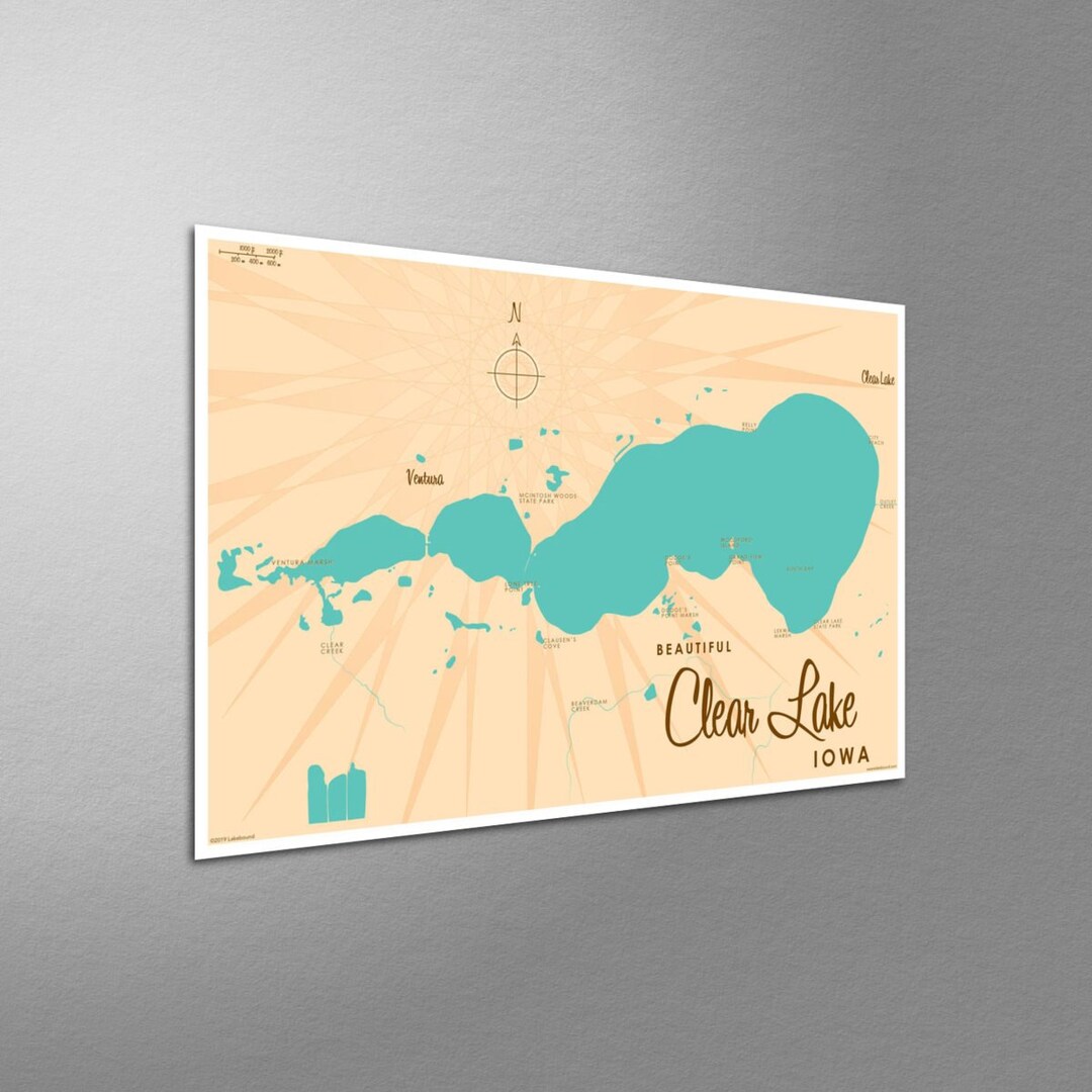 Clear Lake Iowa Map Giclee Art Print Poster From Illustration by ...