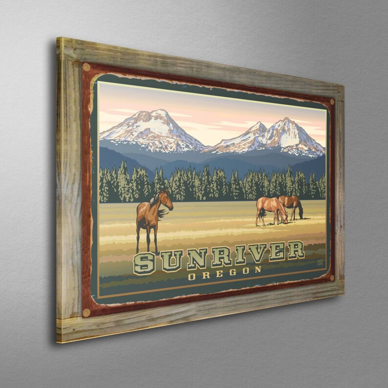 Sunriver Oregon Art Print: Three Sisters Mountains Travel Poster - Etsy