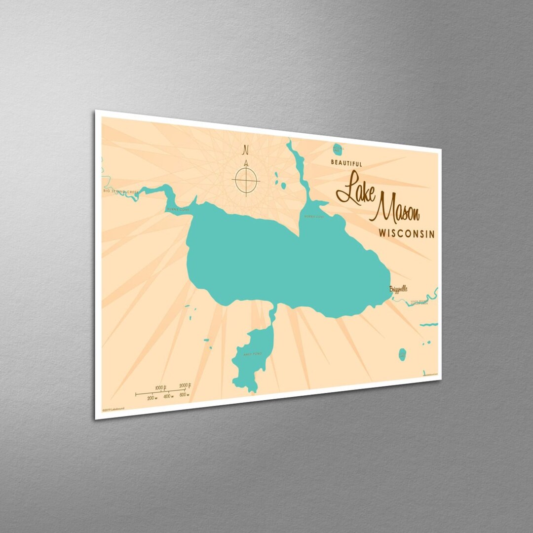 Lake Mason Wisconsin Map Giclee Art Print Poster From Illustration by ...