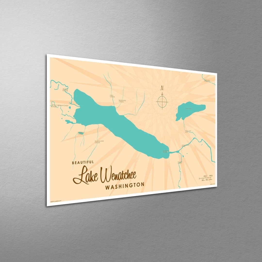 Lake Wenatchee Washington Map Giclee Art Print Poster From Illustration ...