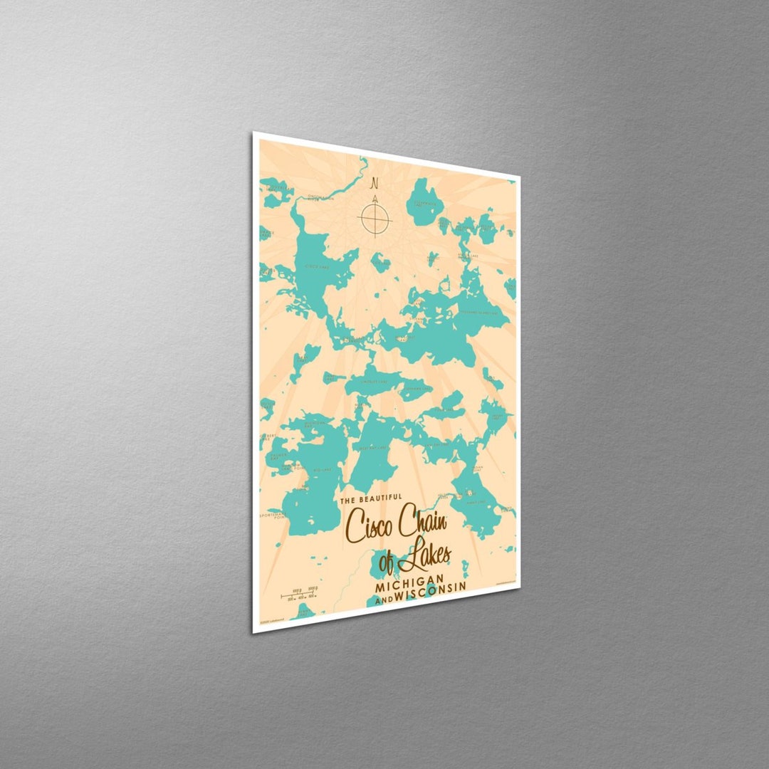 Cisco Chain of Lakes WI Michigan Map Giclee Art Print Poster From ...