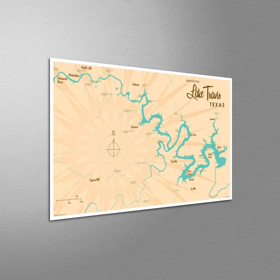 Lake Travis Texas Map Giclee Art Print Poster From Illustration by ...