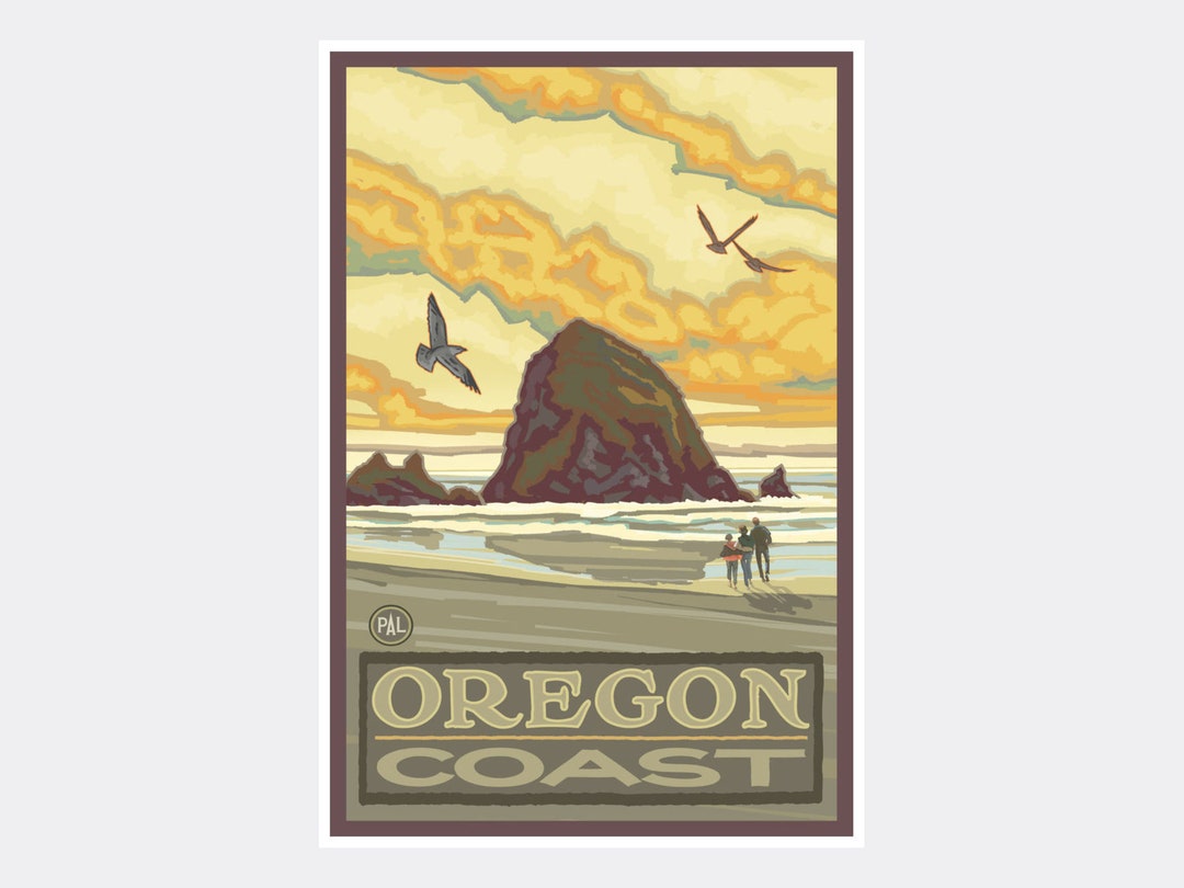 Haystack Rock Oregon Coast Giclee Art Print Poster From Travel Artwork ...