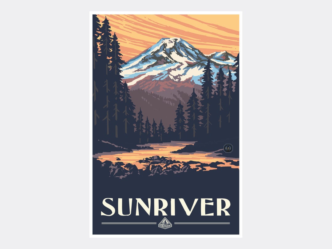 Sunriver Mountain Sunset Giclee Art Print Poster From Travel Artwork by ...