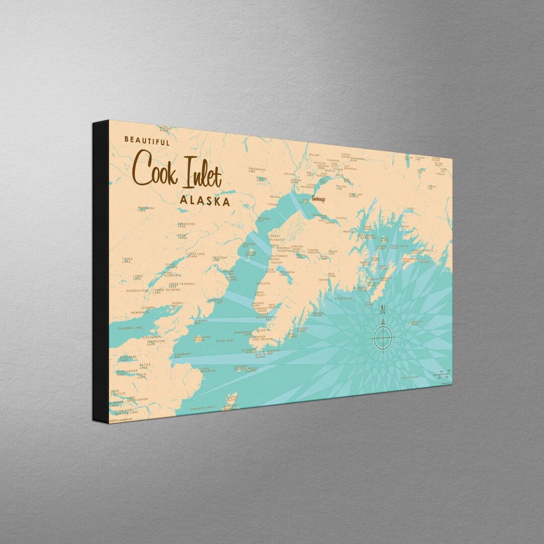 Cook Inlet Alaska Map Canvas, Pillow, Blanket From Illustration by ...