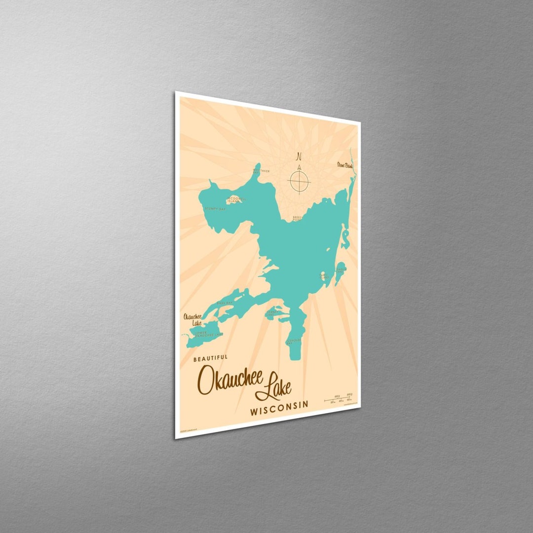 Okauchee Lake Wisconsin Map Giclee Art Print Poster From Illustration ...
