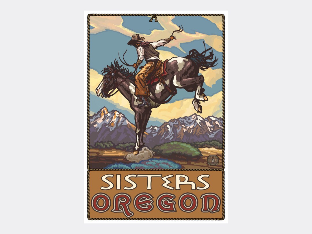 Sisters Oregon Bucking Horse Cowboy Giclee Art Print Poster From Travel ...