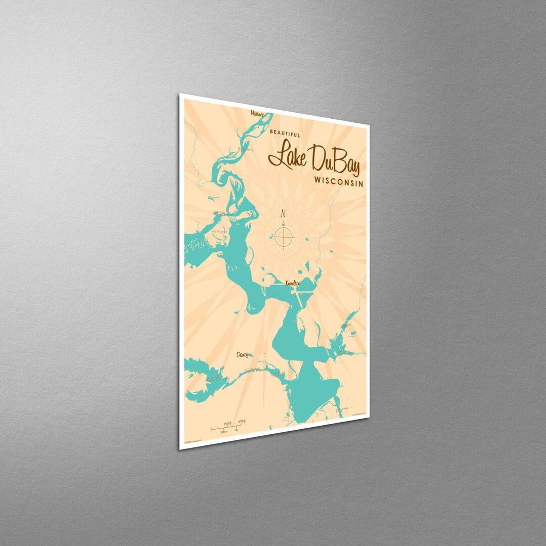 Lake Dubay Wisconsin Map Giclee Art Print Poster From Illustration by ...