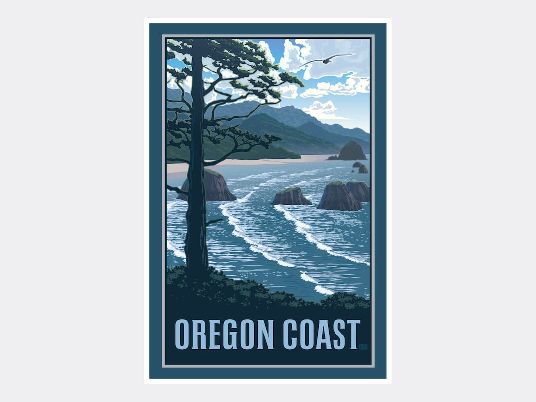 Oregon Coast Waves Giclee Art Print Poster From Travel Artwork by ...