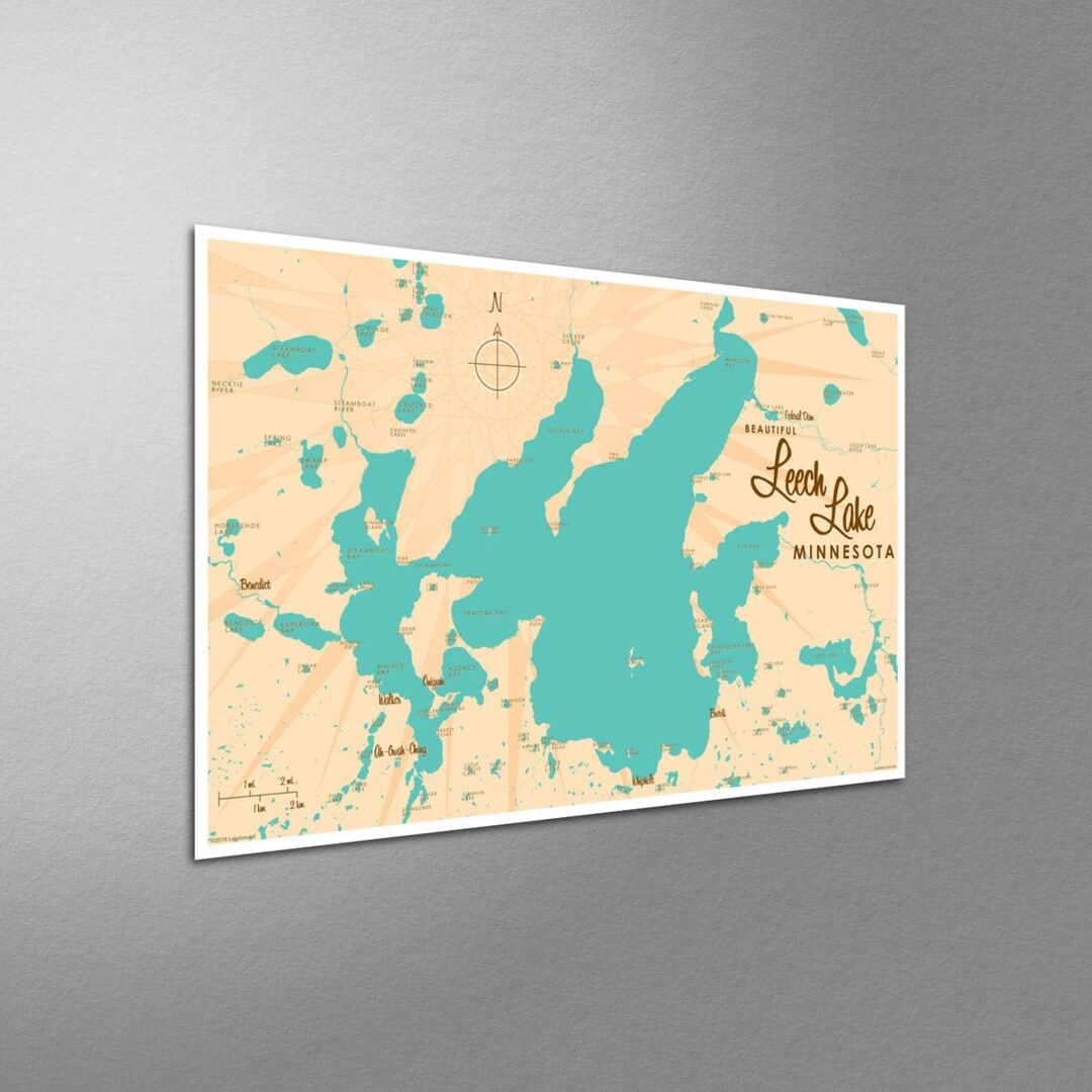 Leech Lake Minnesota Map Giclee Art Print Poster From Illustration by ...
