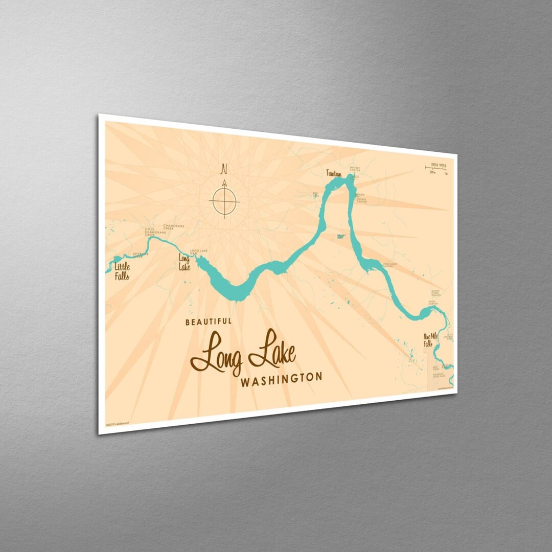 Long Lake Washington Map Giclee Art Print Poster From Illustration by ...