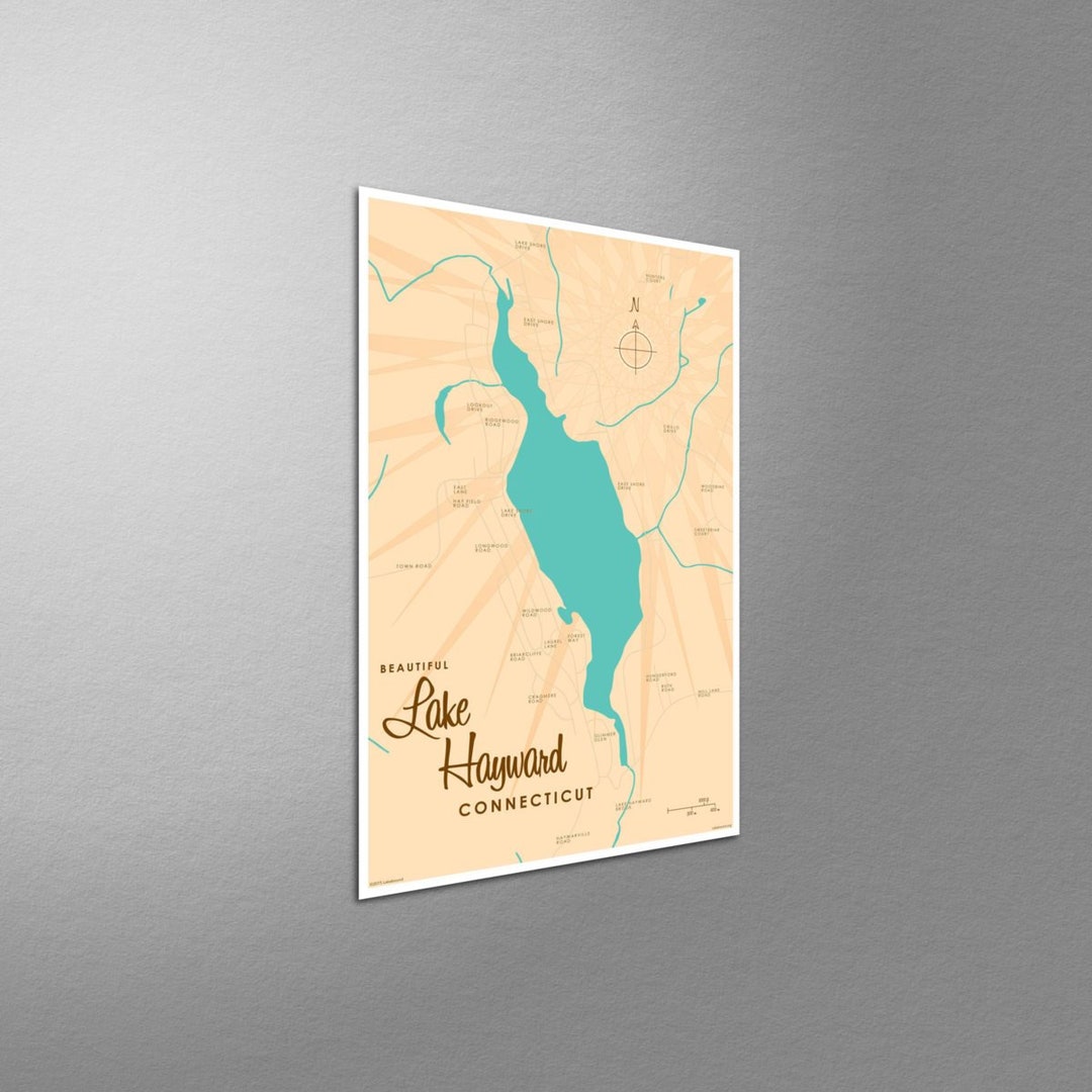 Lake Hayward Connecticut Map Giclee Art Print Poster From Illustration ...