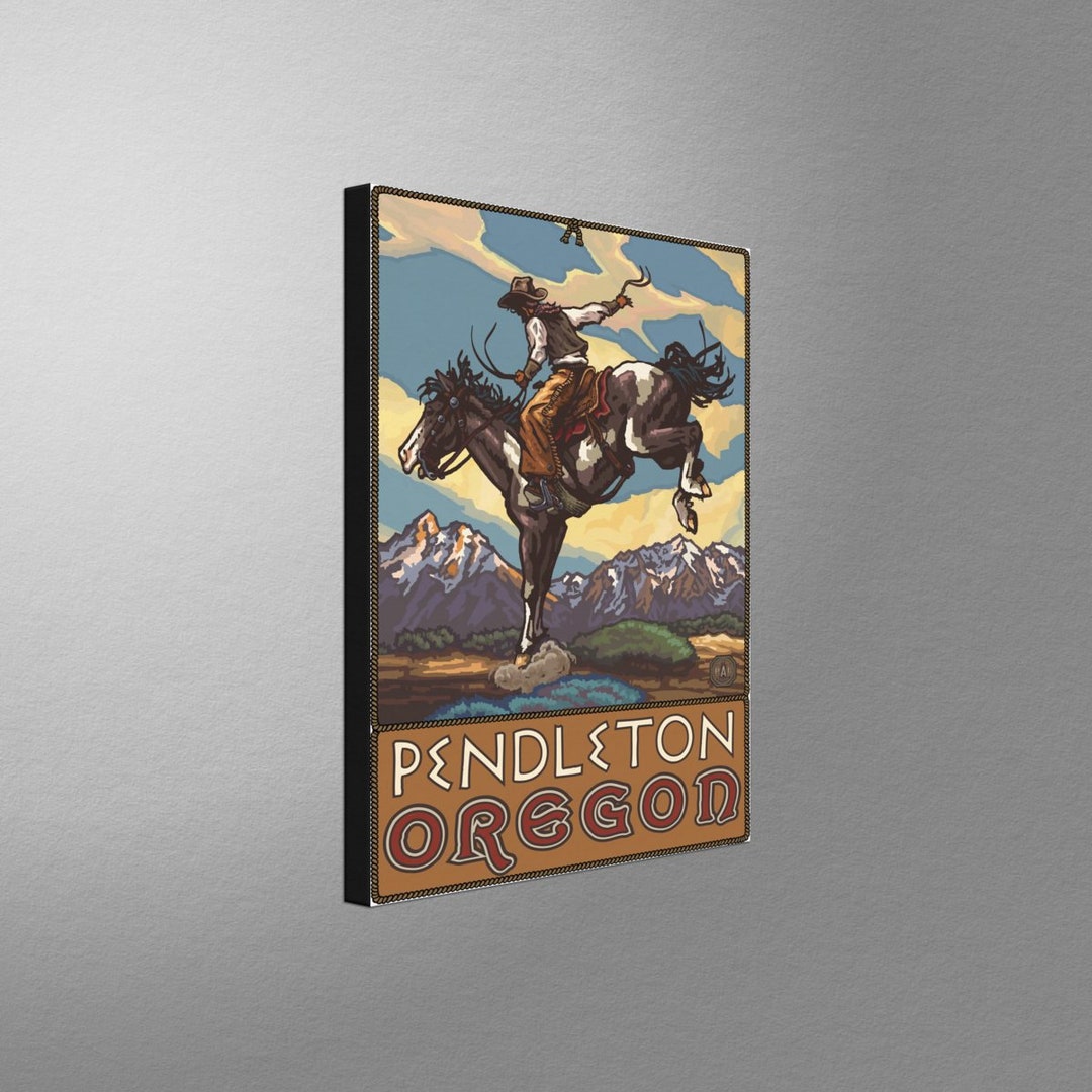 Pendleton Oregon Bucking Horse Cowboy Stretch Canvas, Pillow, Blanket ...