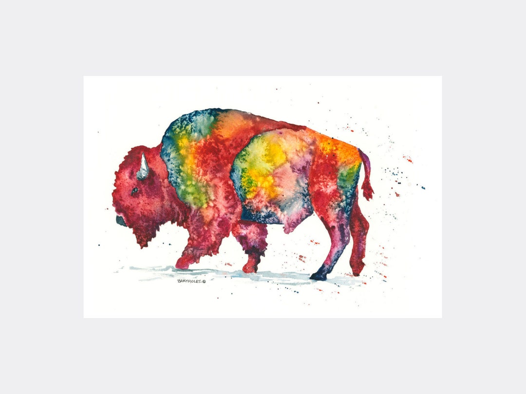 Rainbow Bison Giclee Art Print Poster From Watercolor by Artist Dave ...