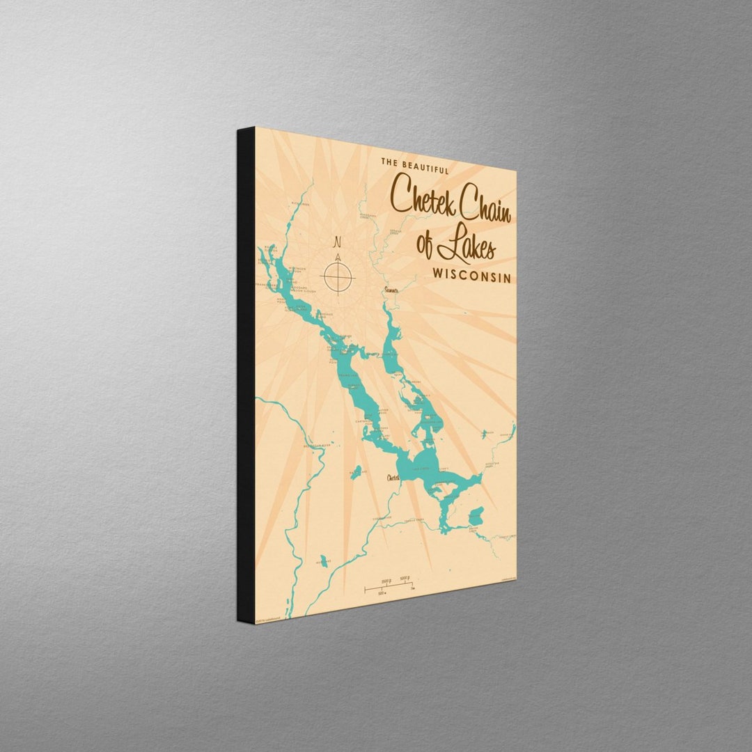 Chetek Chain of Lakes Wisconsin Map Canvas, Pillow, Blanket From ...