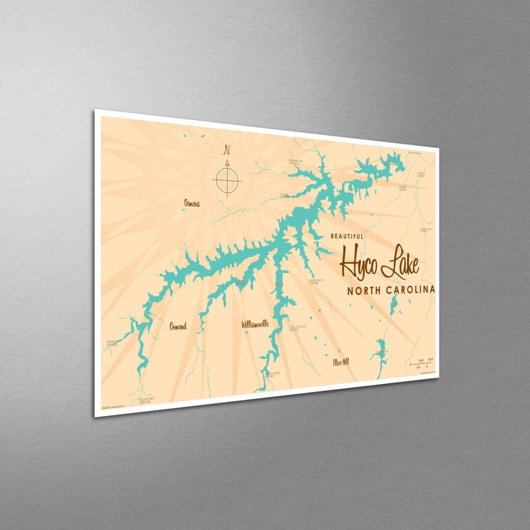 Hyco Lake North Carolina Map Giclee Art Print Poster From Illustration ...