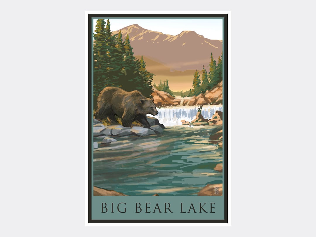 Big Bear Lake Grizzly Bear Giclee Art Print Poster From Painting by ...