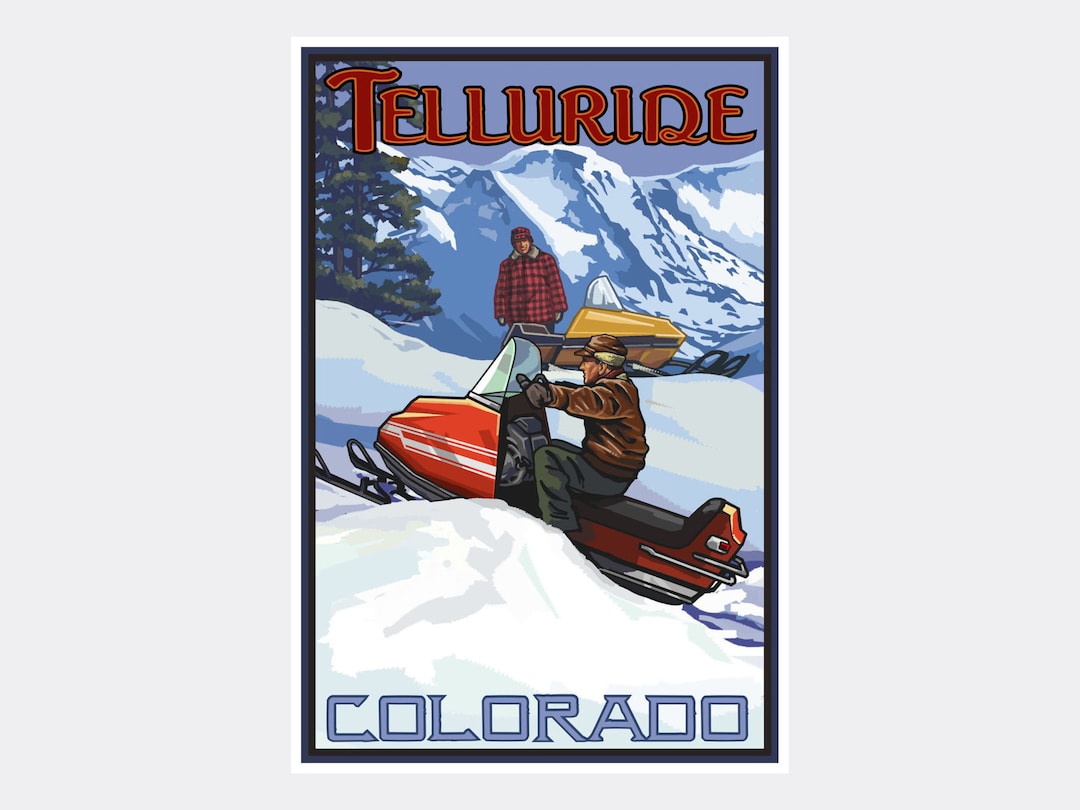 Telluride Colorado Snowmobiling Giclee Art Print Poster From Travel ...