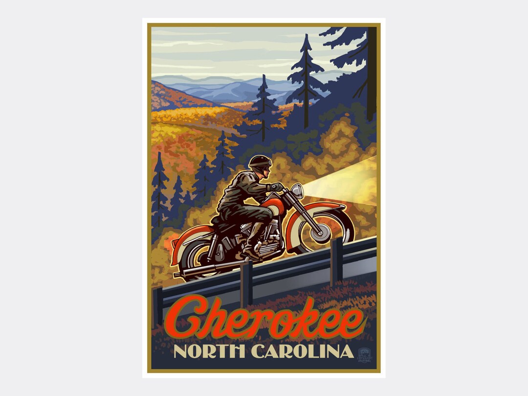Cherokee North Carolina Motorcycle Giclee Art Print Poster From Travel ...