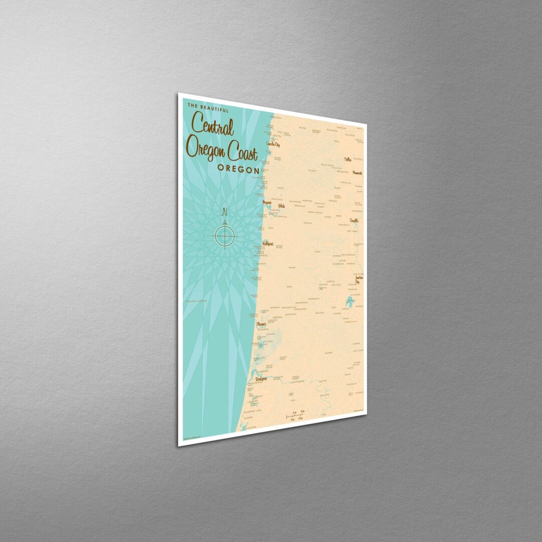 Central Oregon Coast Map Giclee Art Print Poster From Illustration by ...