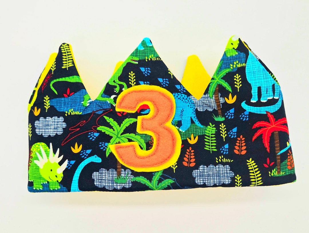 Dinosaur Birthday Crown: Handmade Cotton Fabric Party Hat - Etsy