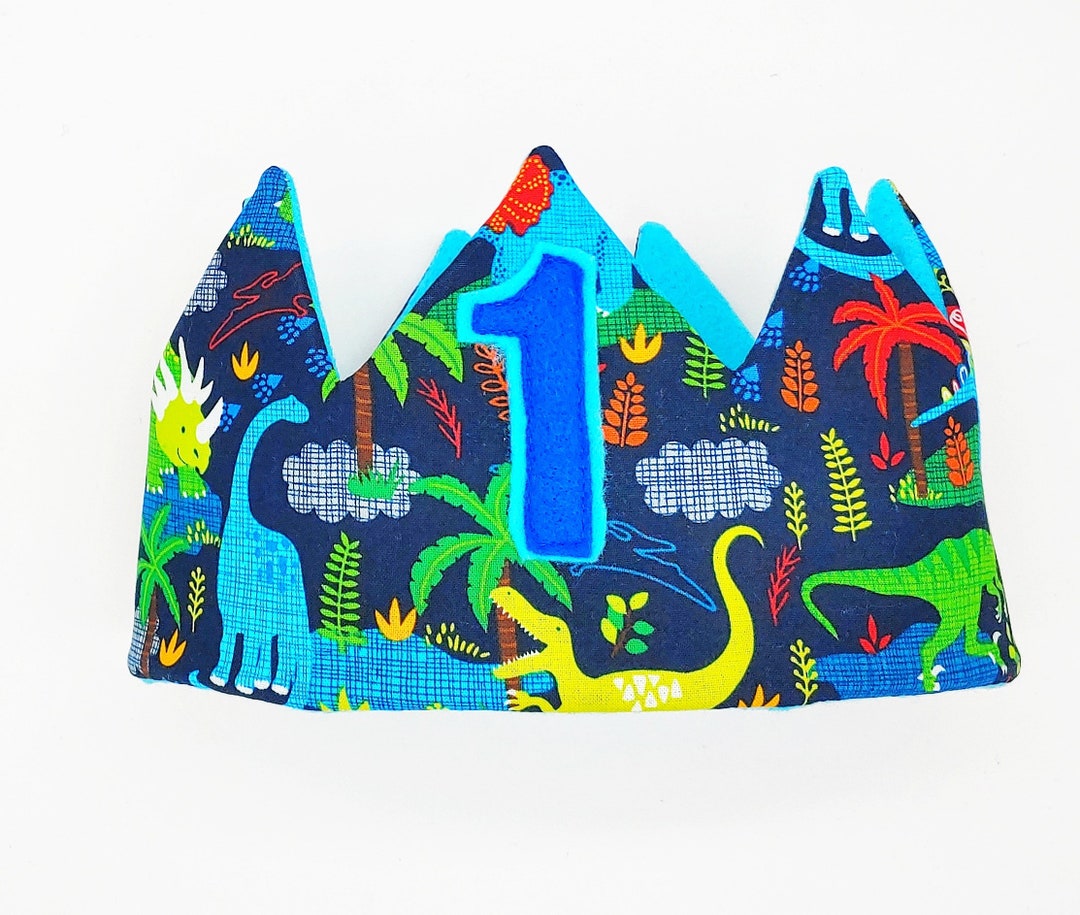 Dinosaur Birthday Crown: Handmade Fabric Party Hat, Adjustable - Etsy