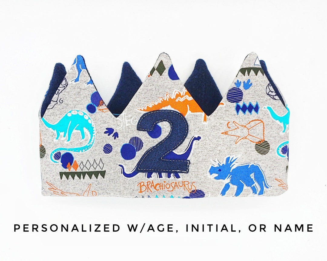Personalized Dinosaur Birthday Crown: Reversible Fabric Party Hat - Etsy