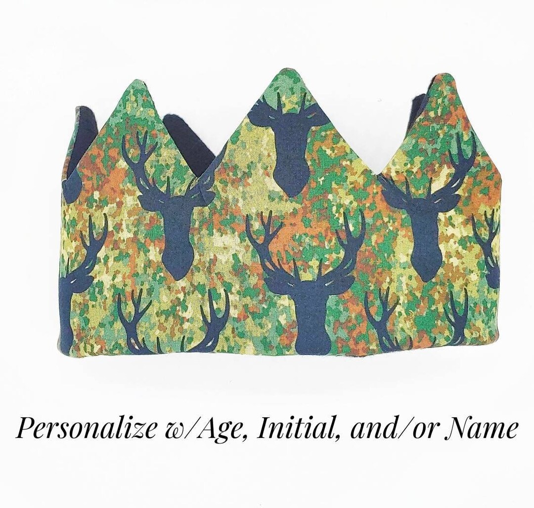 Deer Birthday Crown, Camouflage Antler Fabric Crown, Personalized Gift ...