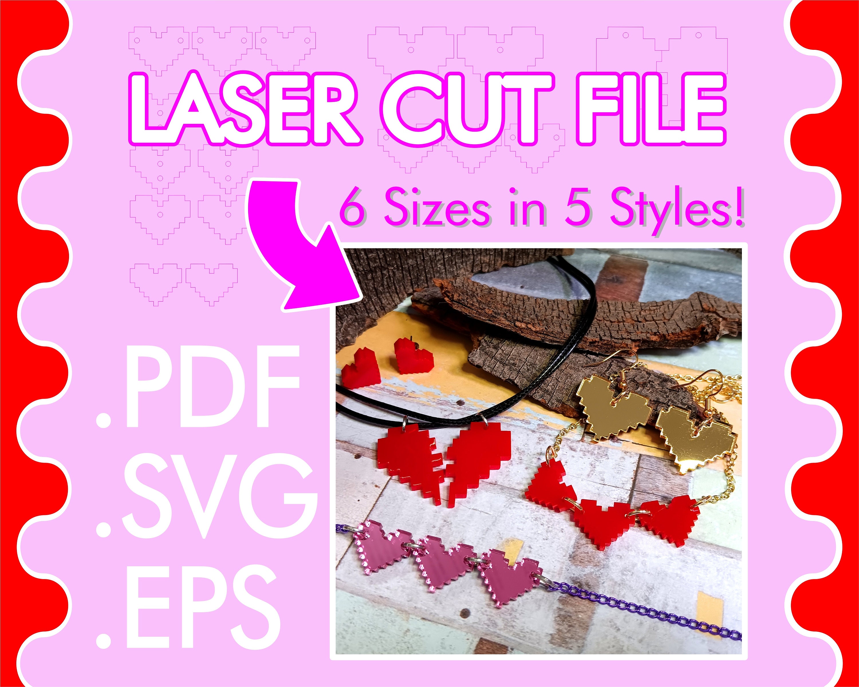 BFF Pixel Heart Container Video Game Jewelry Laser Cut Vector File ...