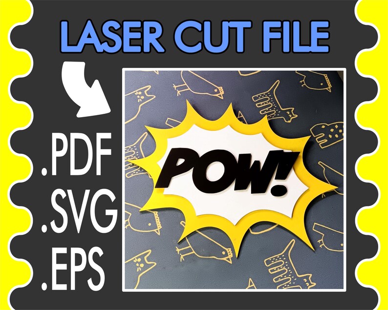 Pow! Comic Book Action Word Bubble Wall Hanging Decoration Laser Cut ...