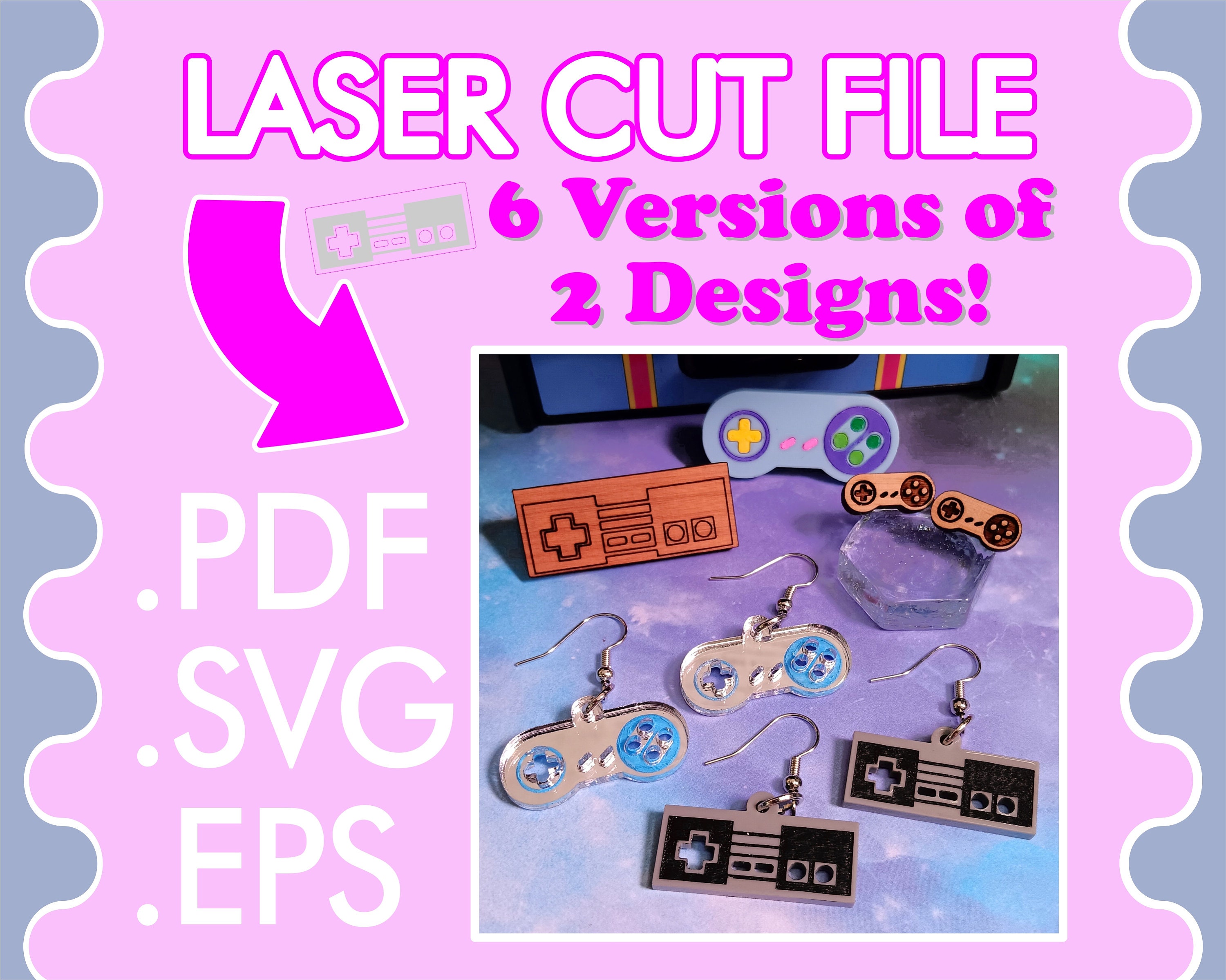 Retro 80s 90s Video Game Controller Jewelry Pop Culture Gamer Laser Cut ...