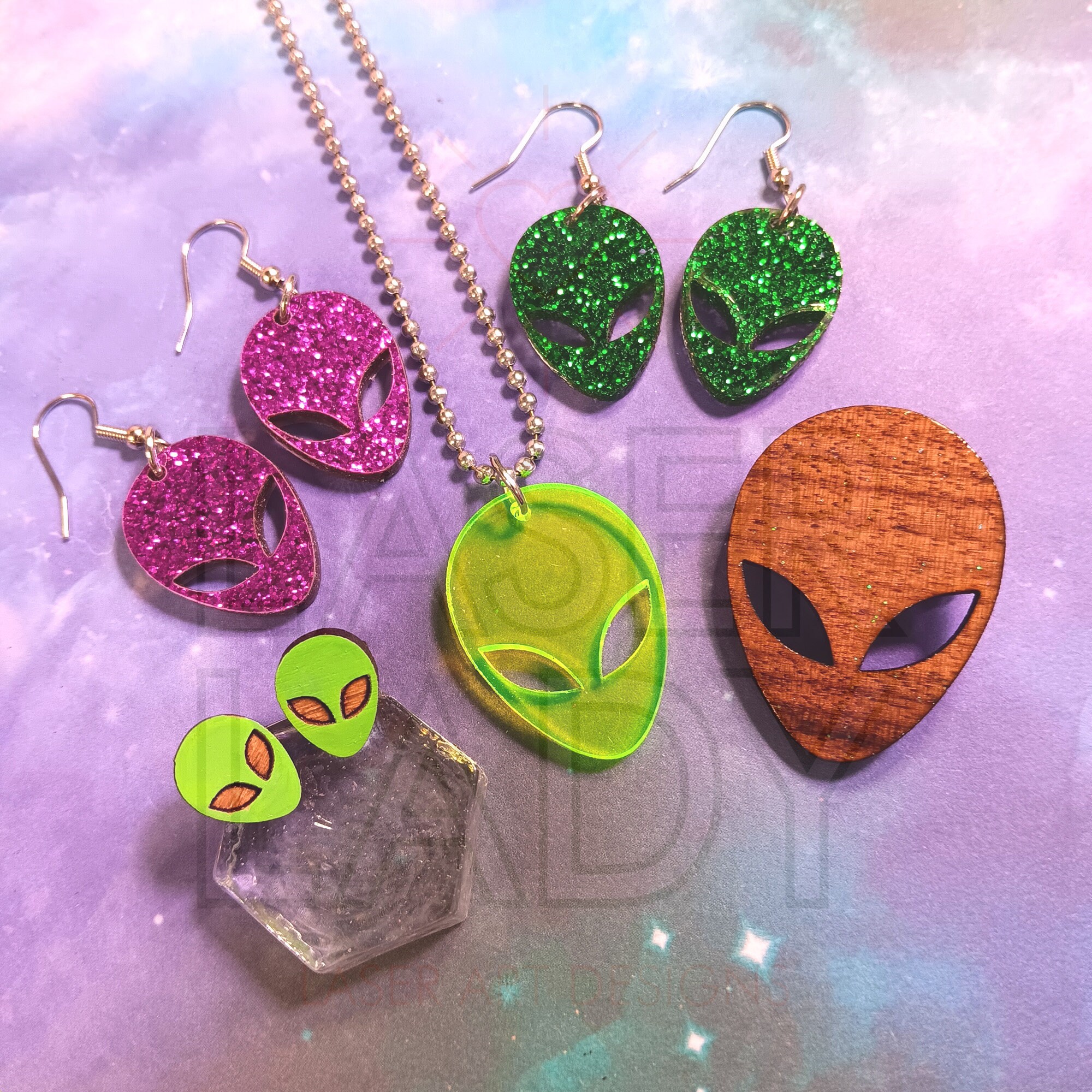 Laser Cut Alien Face Pendants Multi Pack Vector File .PDF .SVG .EPS ...