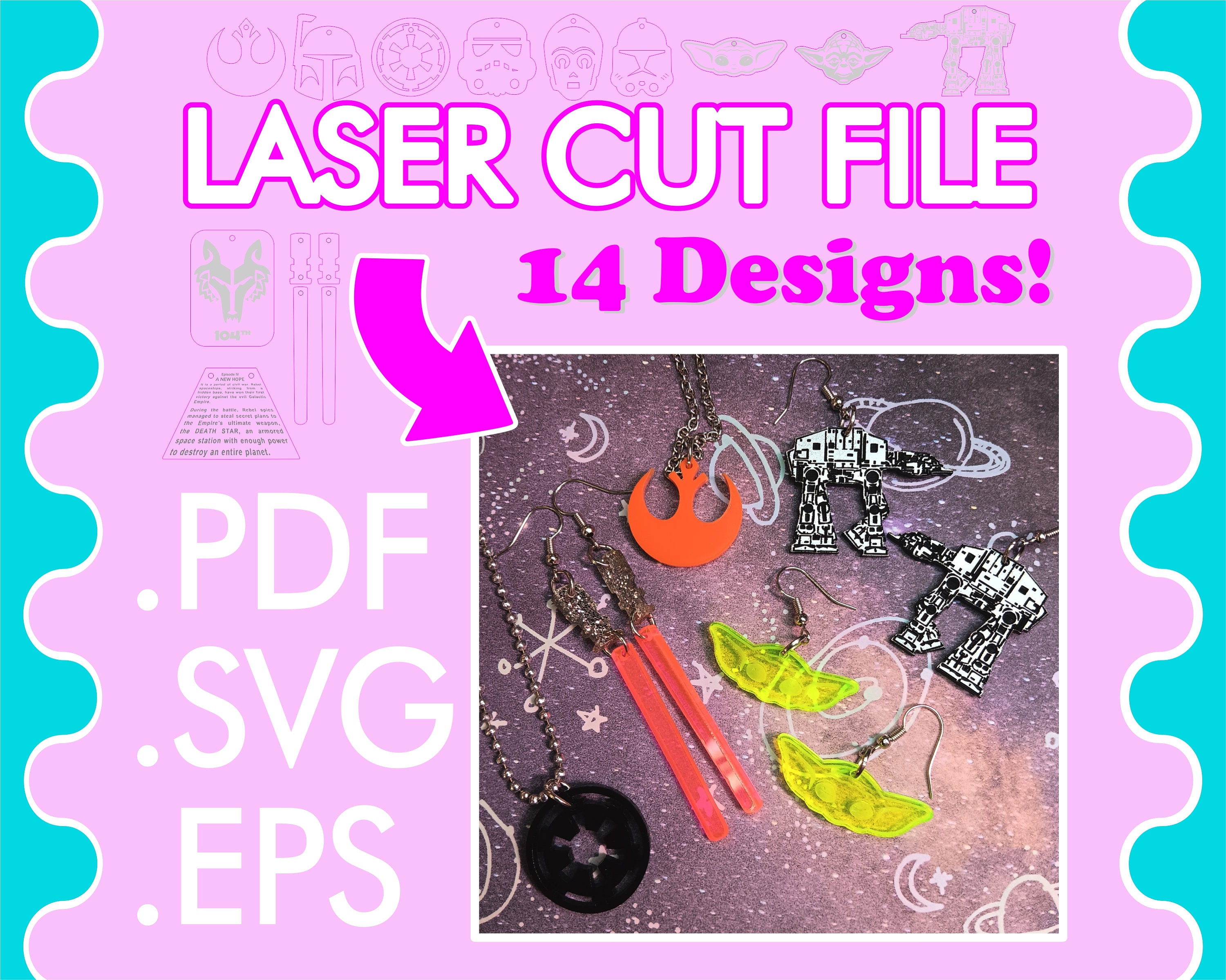 Stars Galaxy War Symbols Saber Rebels Cog Fett Jewelry Laser Cut File ...