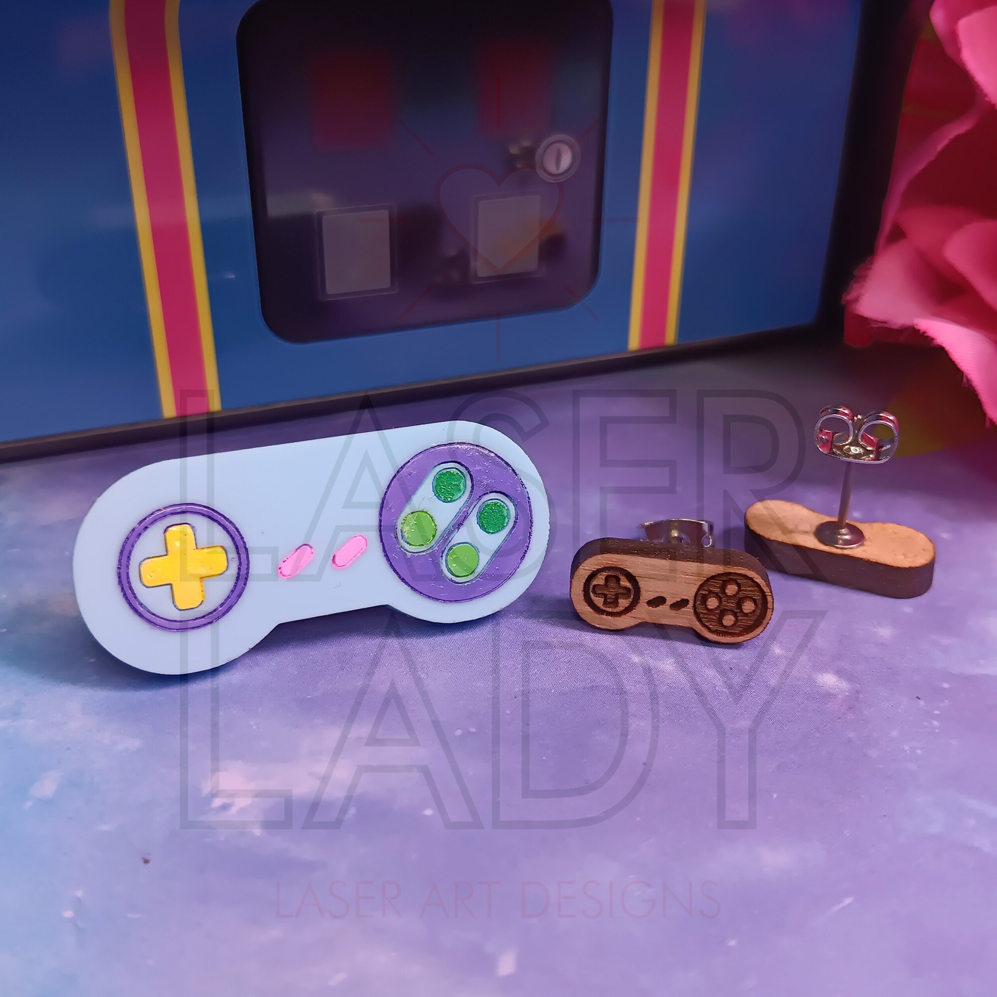 Retro 80s 90s Video Game Controller Jewelry Pop Culture Gamer Laser Cut ...