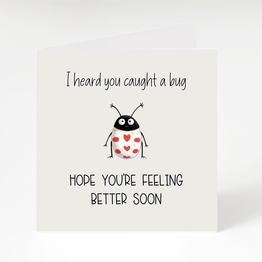 Get Well Soon Card / I Heard You Caught a Bug / Feel Better Soon / UK ...