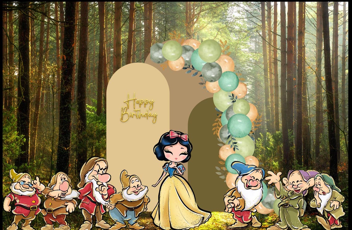 Snow White Birthday Props Cutouts Seven Dwarfts Display, Princess Snow ...