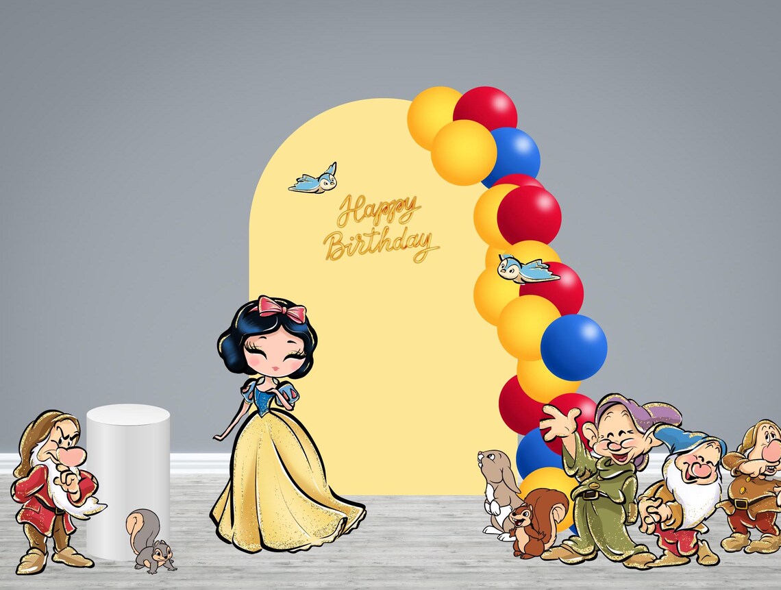 Snow White Birthday Props Cutouts Seven Dwarfts Display, Princess Snow ...
