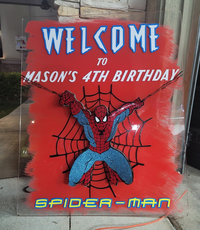 Spiderman Acrylic Sign Welcome Sign Birthday Acrylic Sign - Etsy