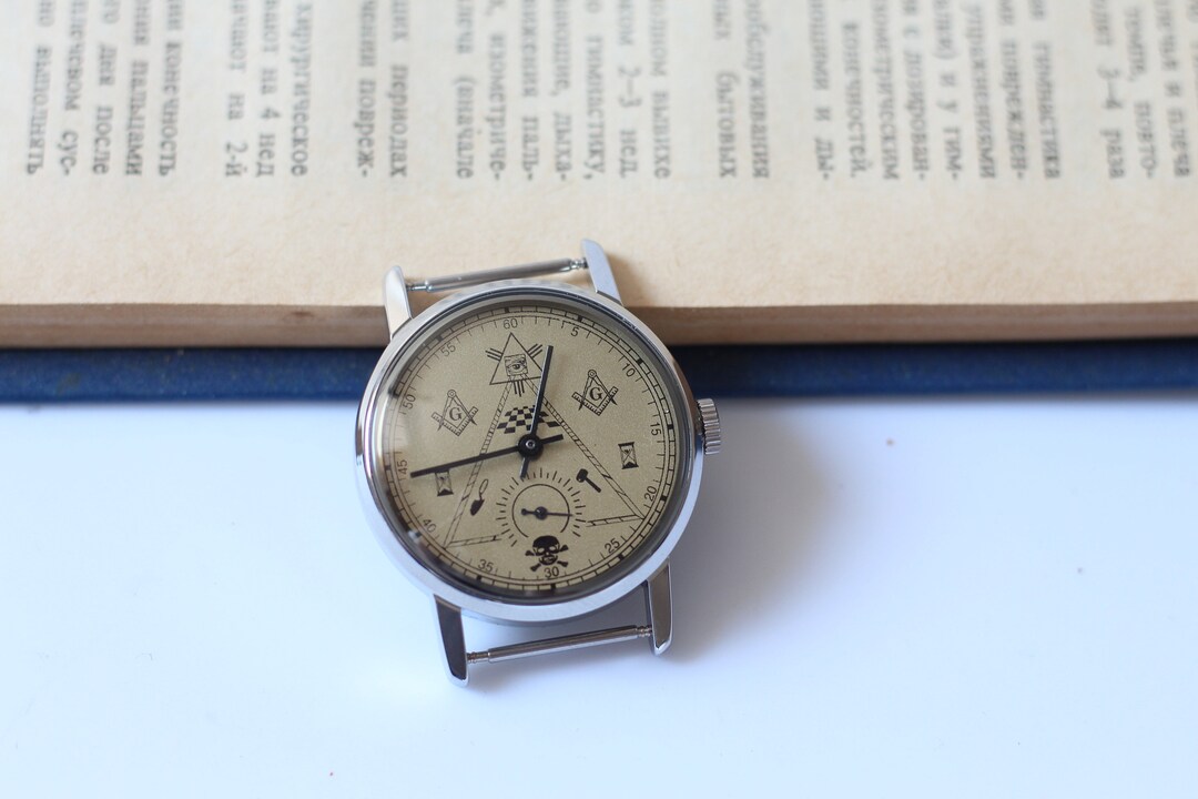 ZIM POBEDA Watch. Masonic Signs. Freemasonry. Square and Compasses USSR ...