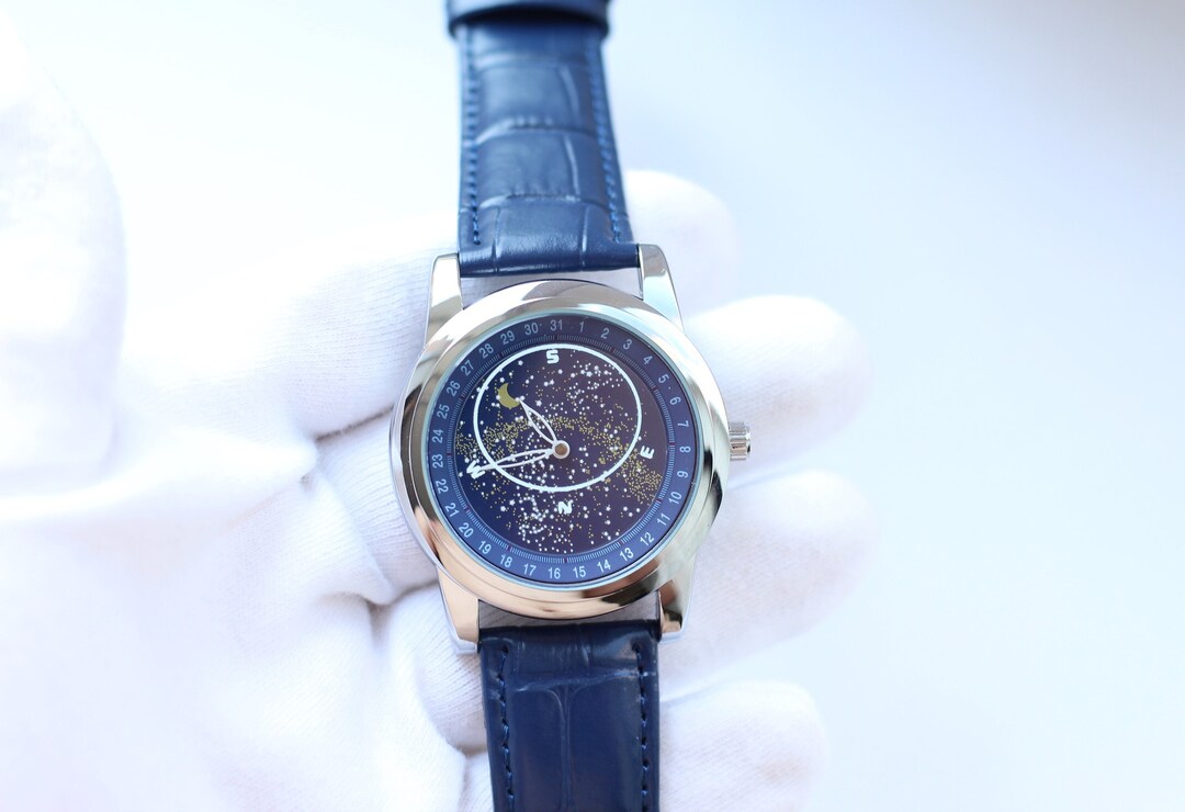 Celestial Night Sky Modern Automatic Watch Luxurious Stainless Steel ...