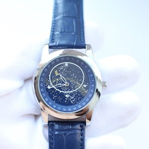 Celestial Night Sky Modern Automatic Watch Luxurious Stainless Steel ...