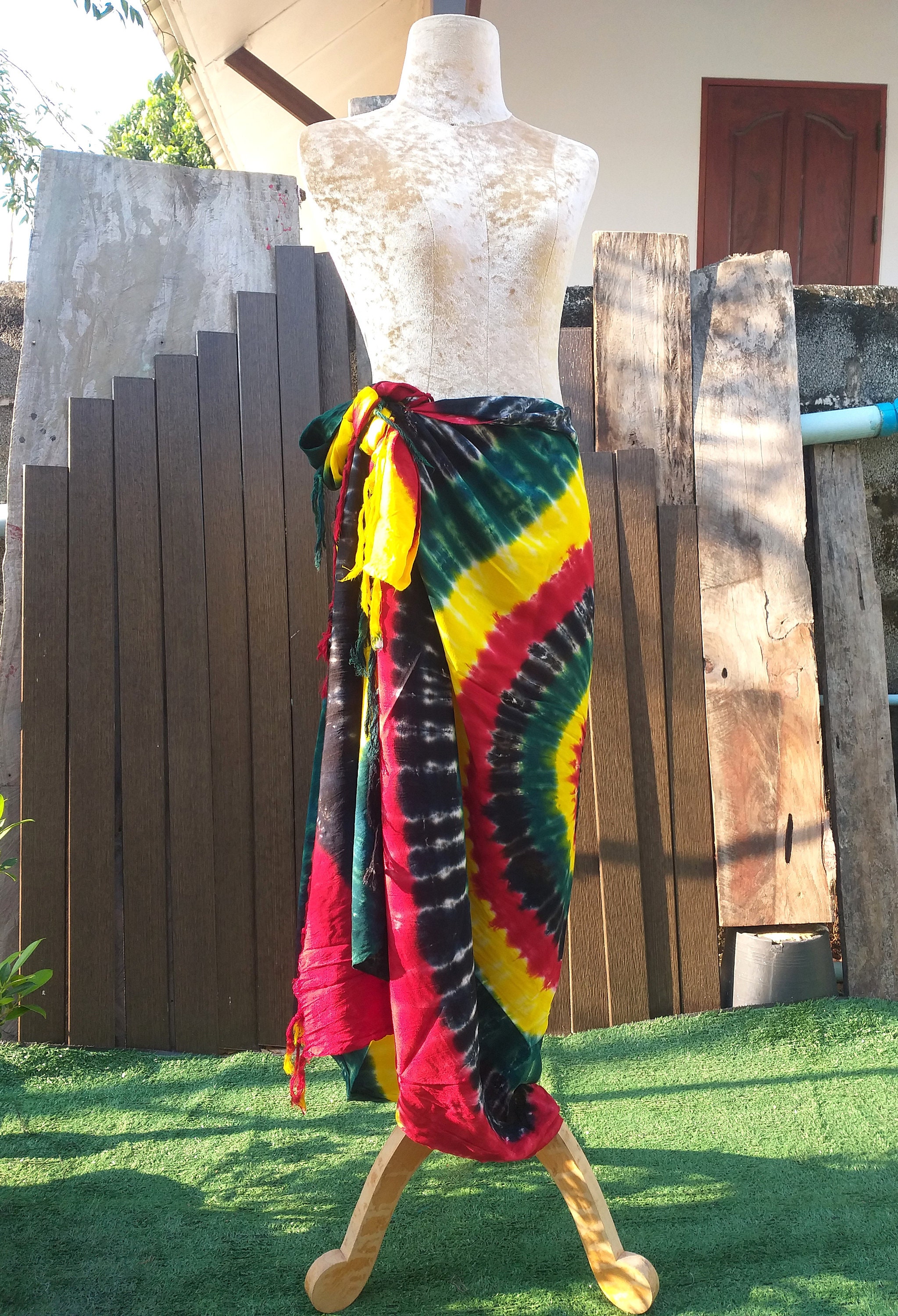 Colorful Rasta Reggae Tie Dye Sarong Coverup Beachwear Boho Hippie Tie ...