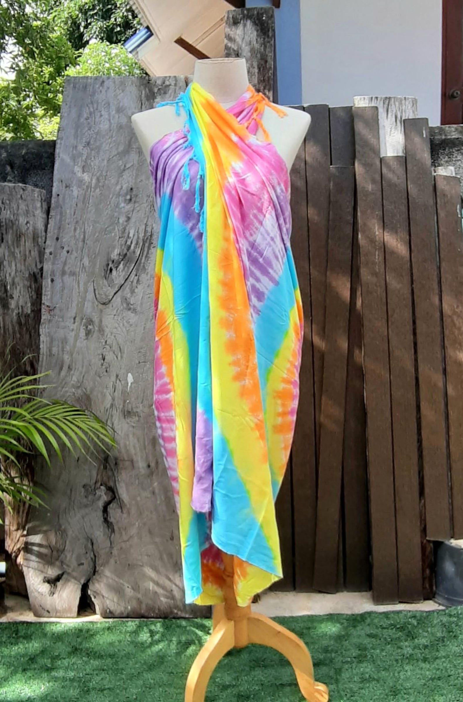 Pastel Rainbow Tie Dye Sarong Beach Cover Up, Boho Hippie, Handmade for ...
