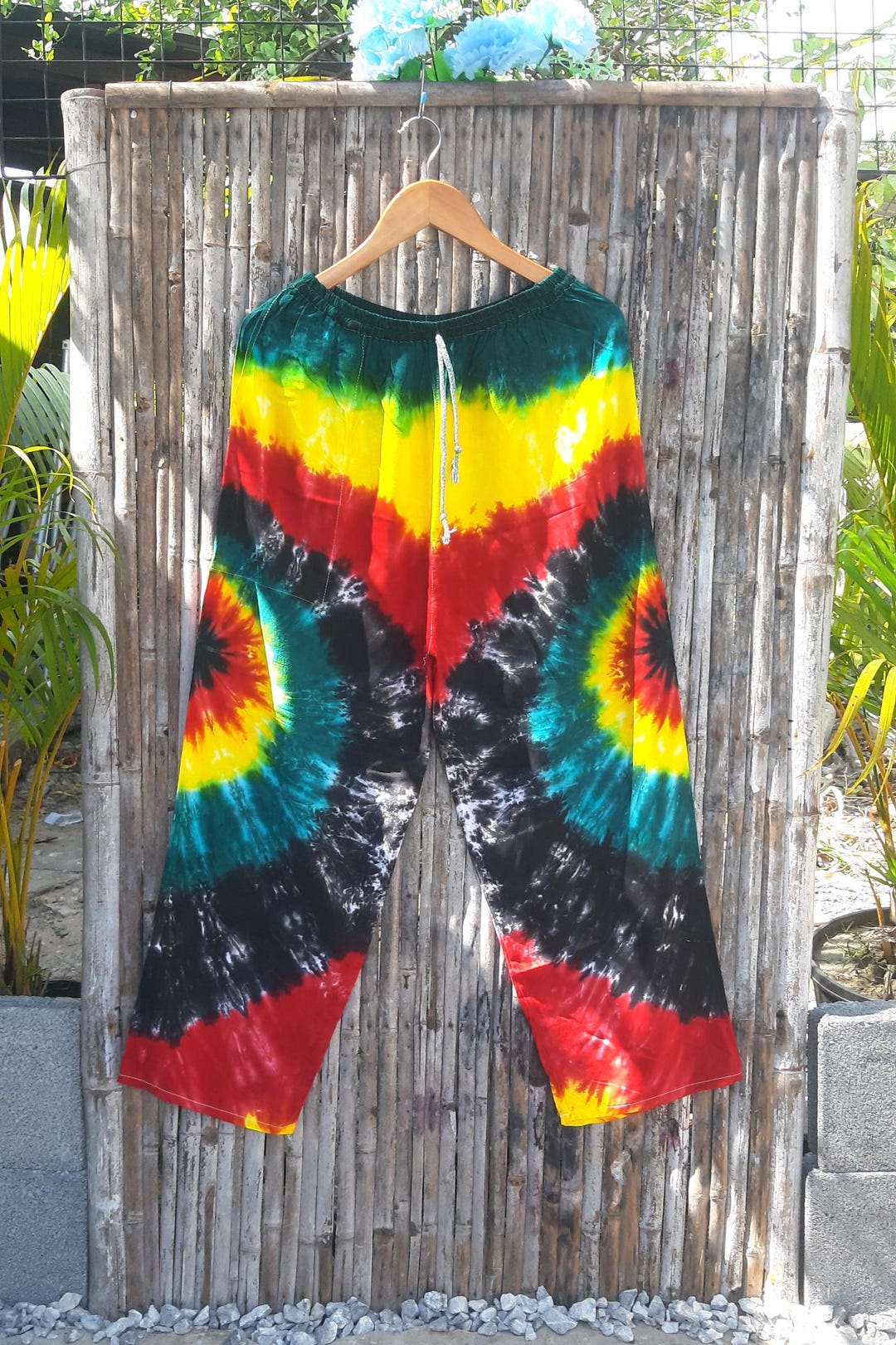 Handmade Colorful Tie Dye Pants, Rasta Reggae Style, Boho Hippie ...
