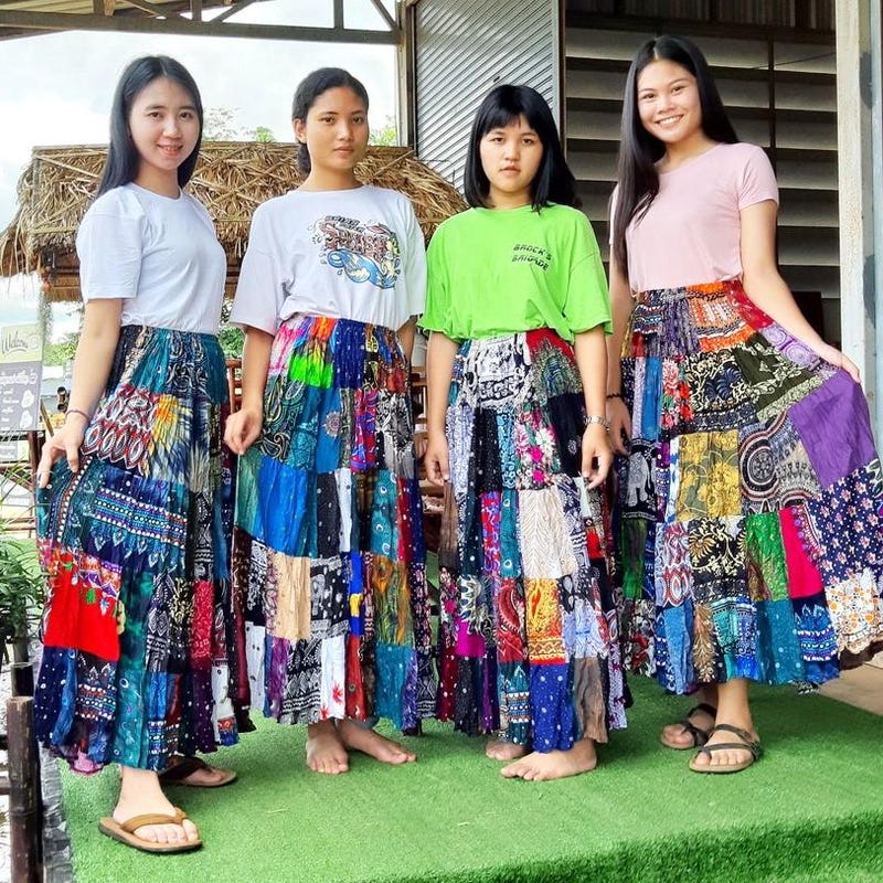 Long Patchwork Skirt - Etsy