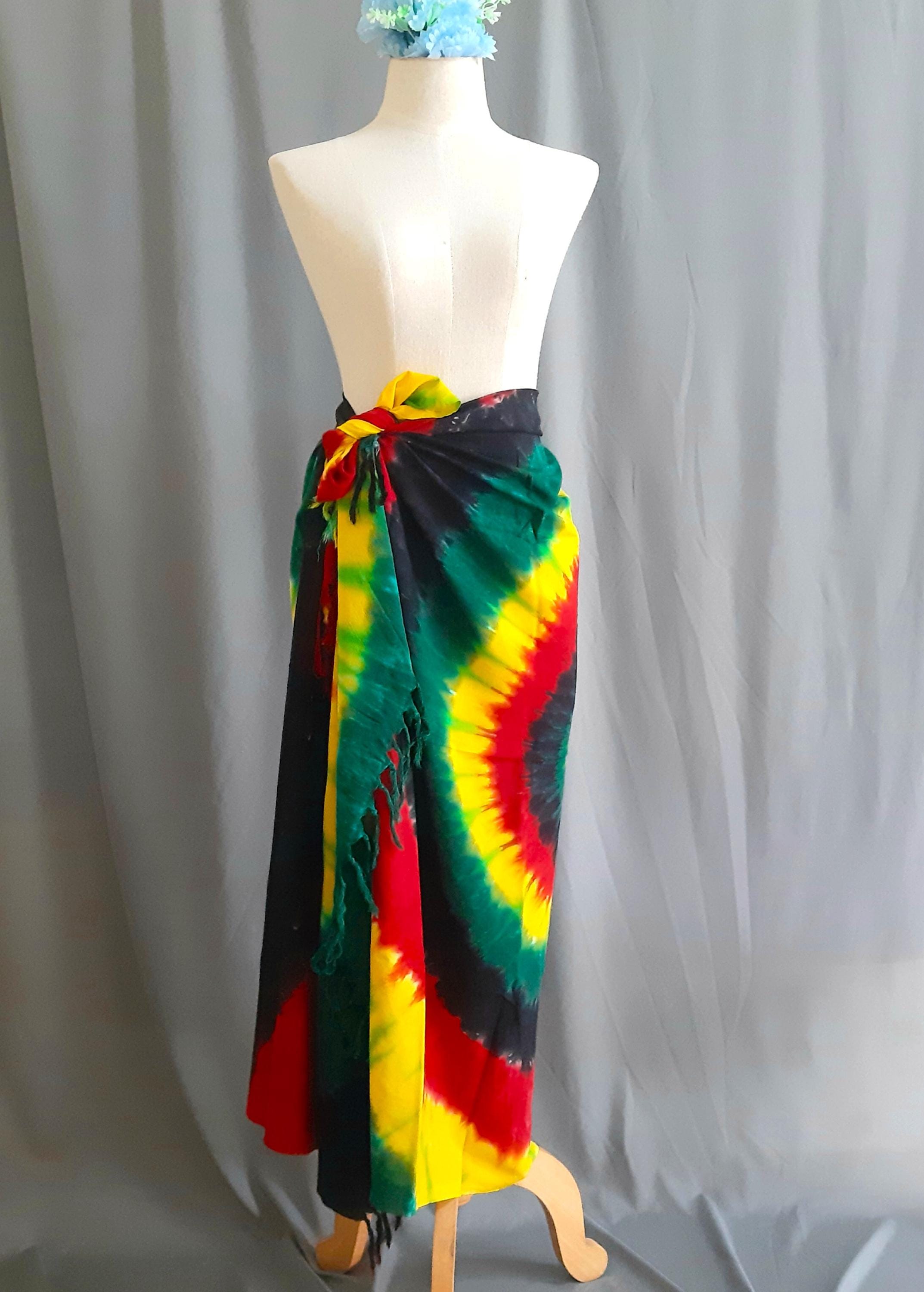 Colorful Rasta Reggae Tie Dye Sarong, Beach Cover Up, Boho Hippie Scarf ...