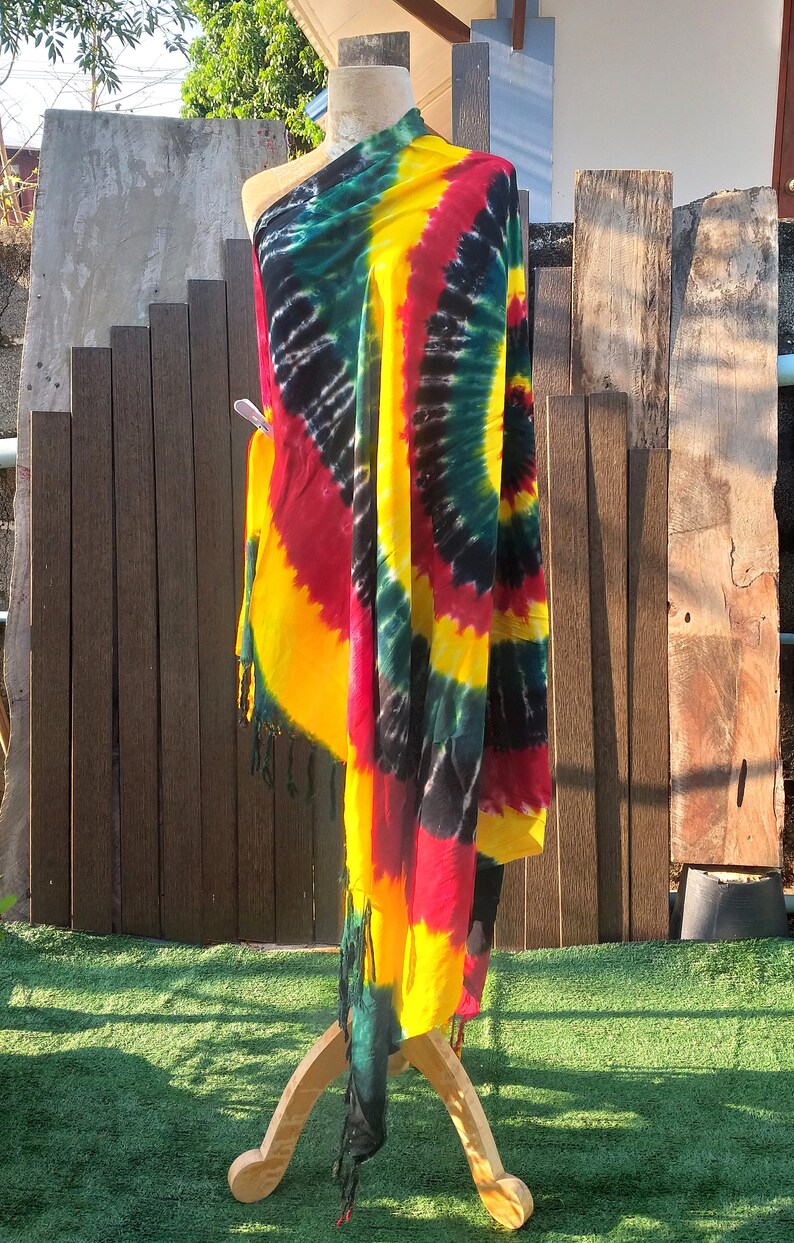 Colorful Rasta Reggae Tie Dye Sarong Coverup Beachwear Boho Hippie Tie ...