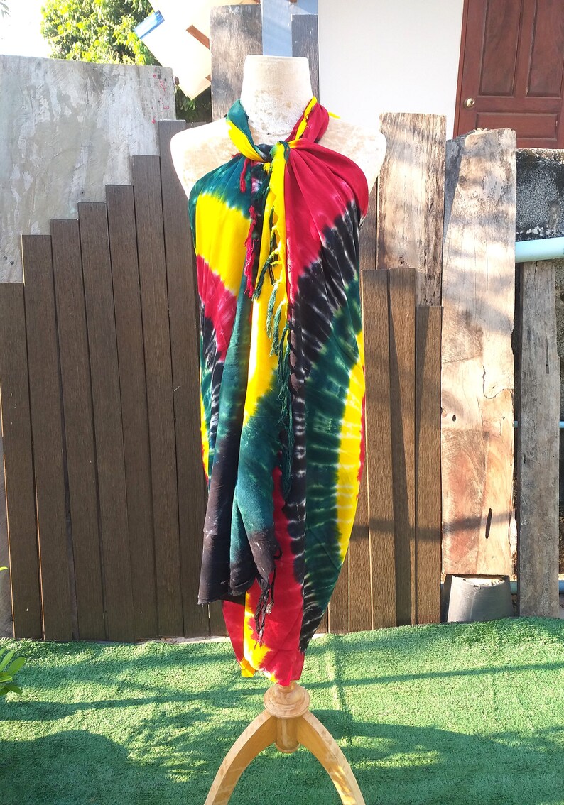 Colorful Rasta Reggae Tie Dye Sarong Coverup Beachwear Boho Hippie Tie ...