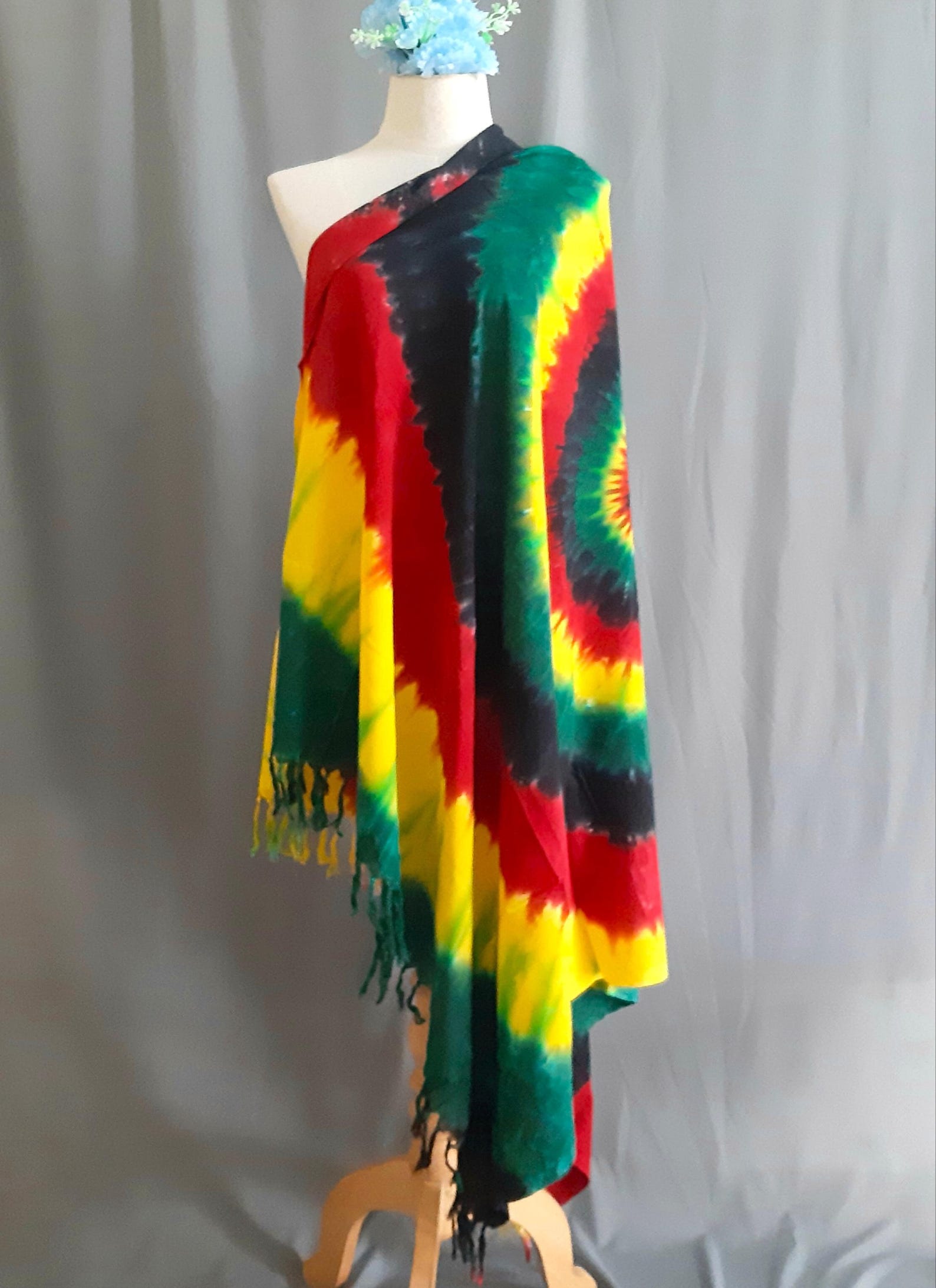 Colorful Rasta Reggae Tie Dye Sarong, Beach Cover Up, Boho Hippie Scarf ...
